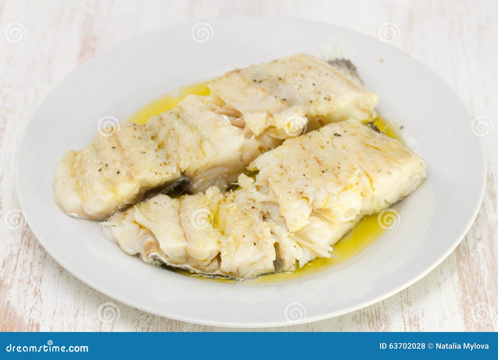 Boiled Cod Fish with Olive Oil Stock Photo - Image of season, healthy ...