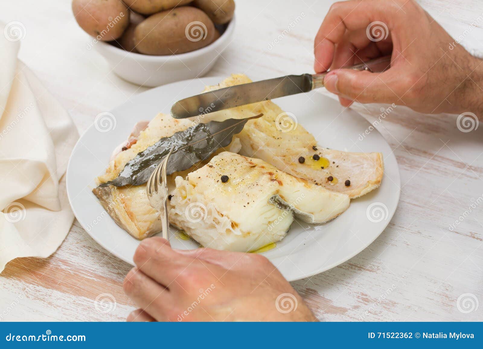 Boiled Cod Fish with Potato Stock Photo - Image of mans, ingredient ...
