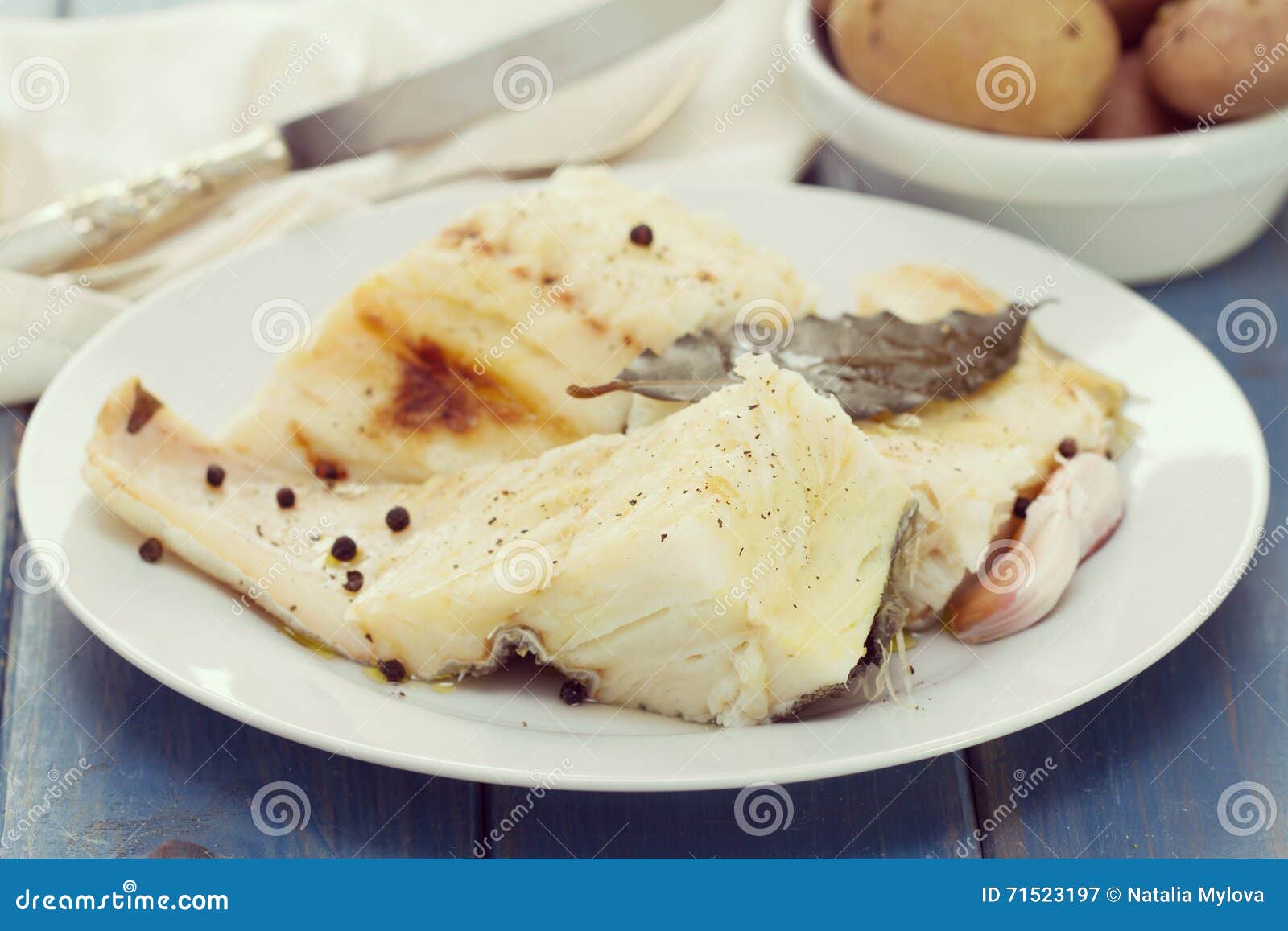 Boiled Cod Fish on White Plate Stock Image - Image of boiled, natural ...