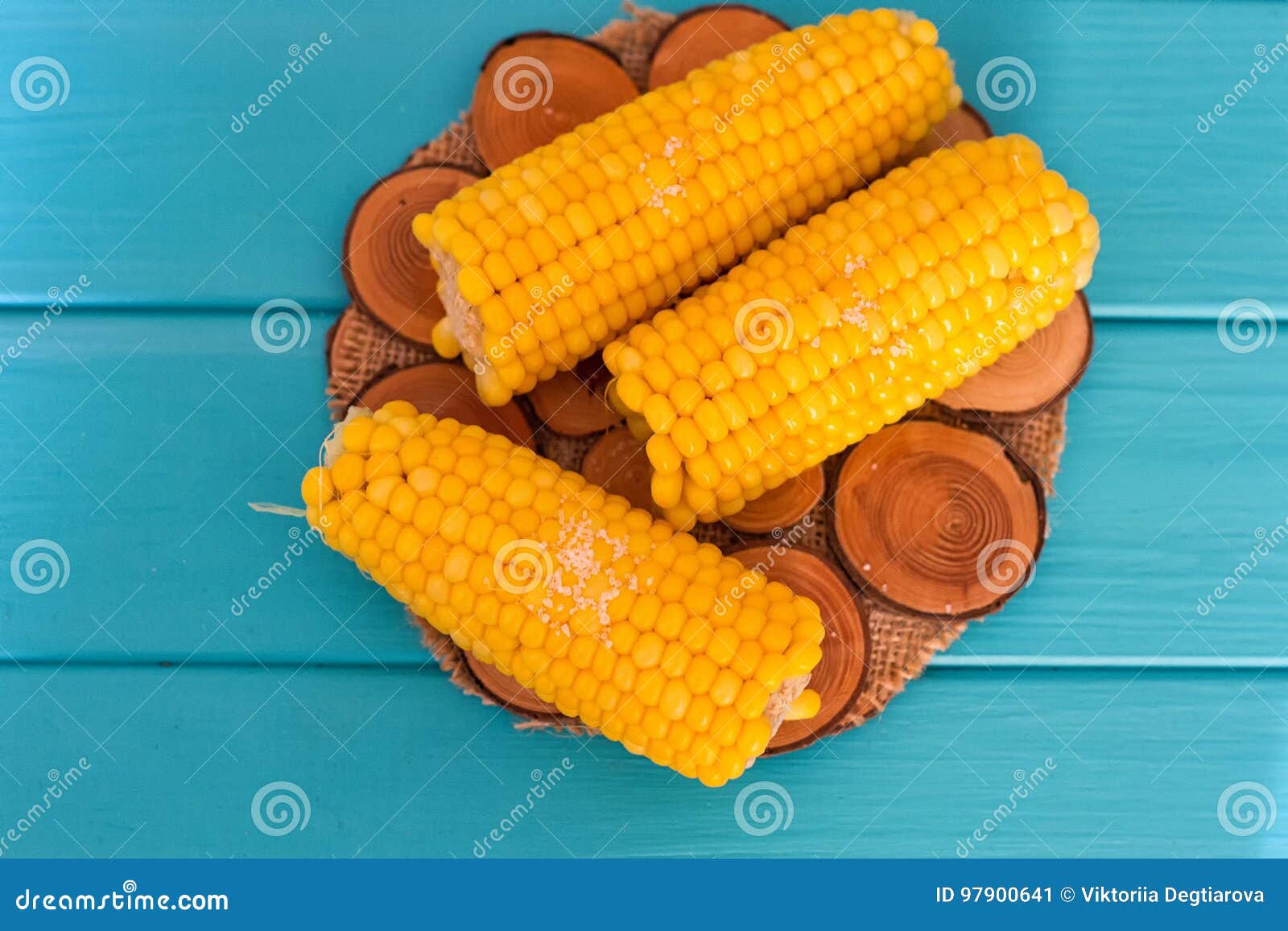Boiled Corn on a Blue Background Stock Image - Image of nutrition ...