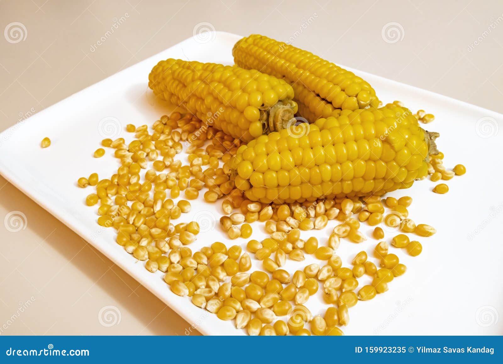 Boiled Corn and Corn Kernels in Plate. Stock Image - Image of closeup ...