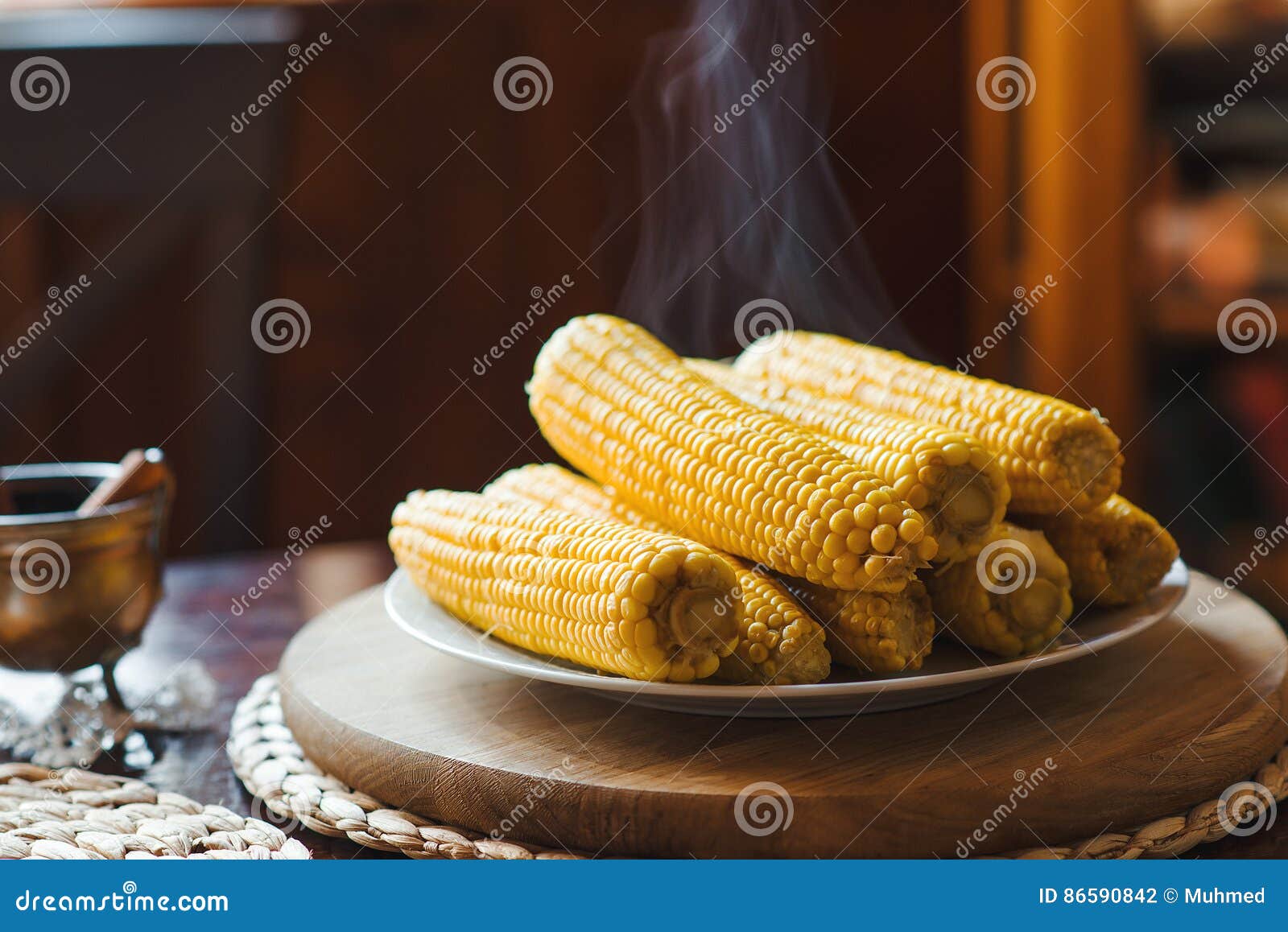 Boiled Corn on a Plate in the Kitchen. Stock Photo - Image of ripe ...