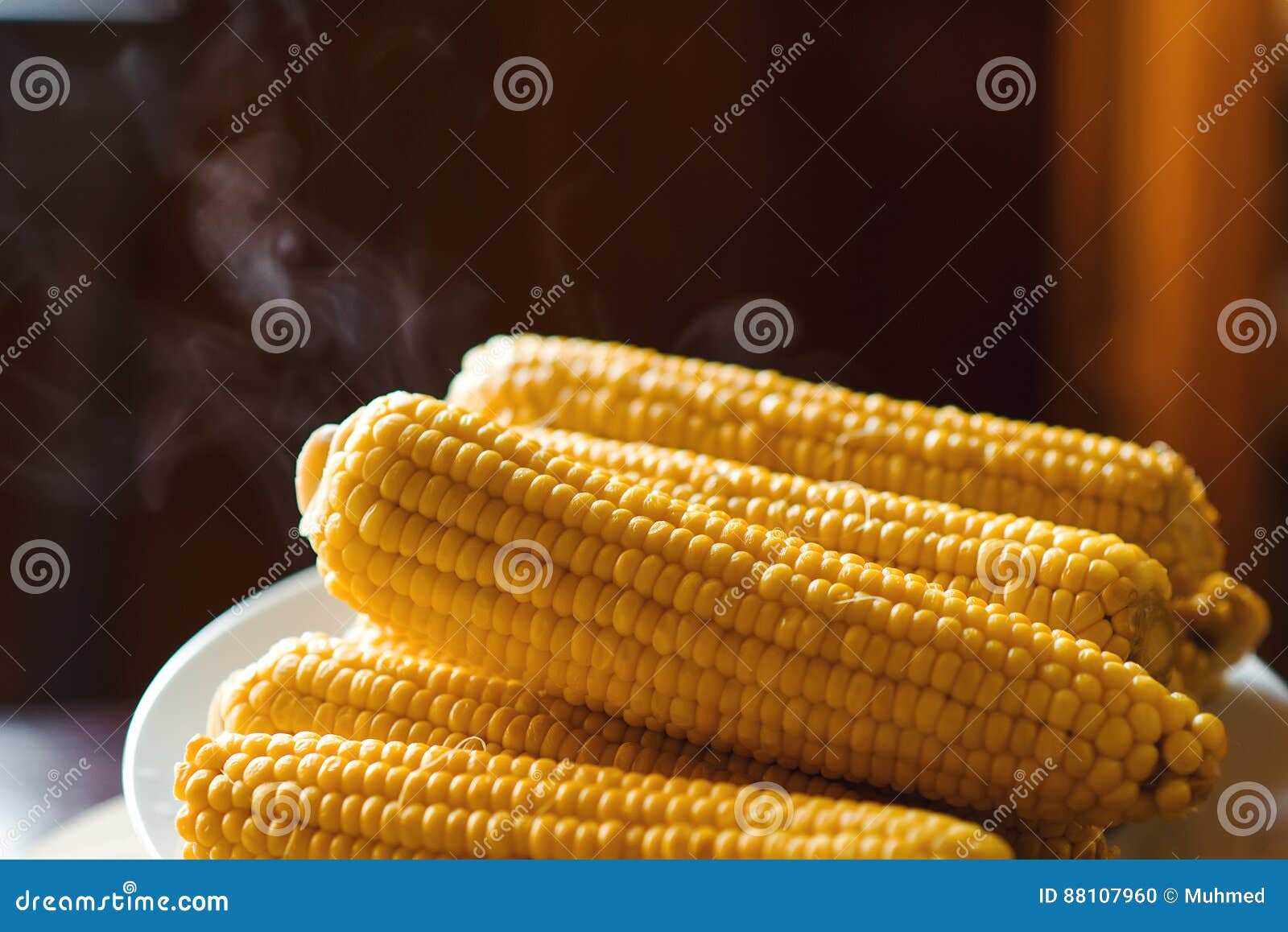 Boiled Corn on a Plate in the Kitchen. Stock Photo - Image of ...