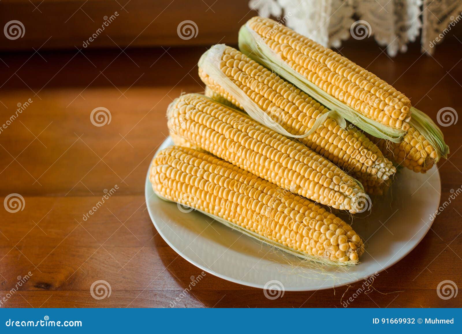 Boiled Corn on a Plate in the Kitchen. Stock Photo - Image of snack ...