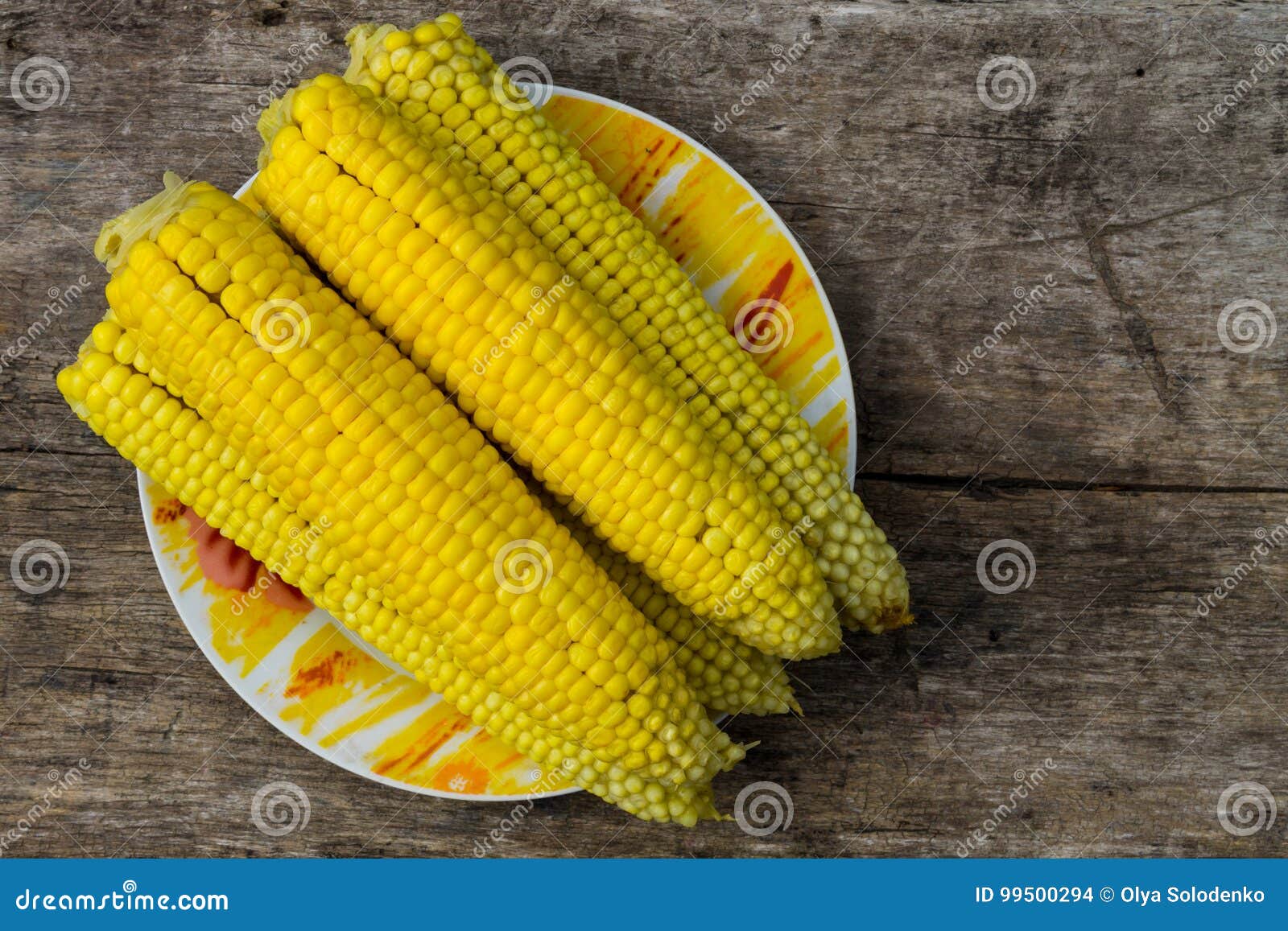 Boiled Corn on Plate on Rustic Wooden Table Stock Photo - Image of ripe ...