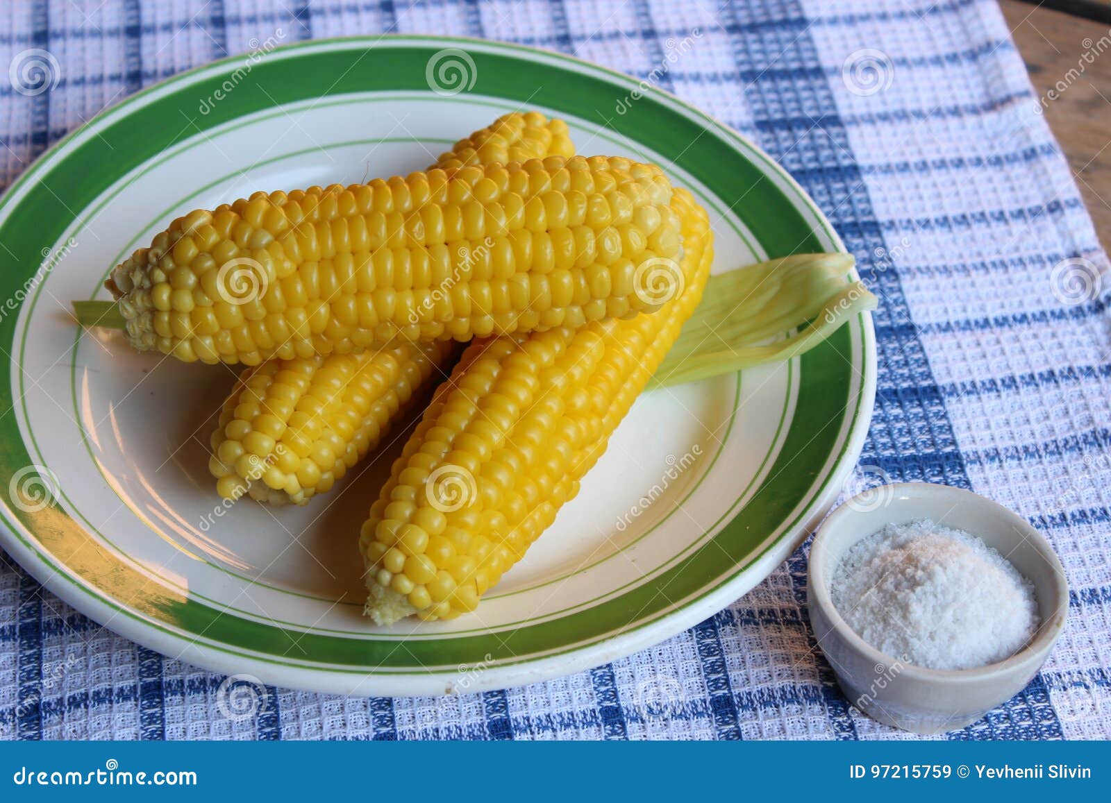 Boiled corn on plate stock image. Image of fruits, lunch - 97215759