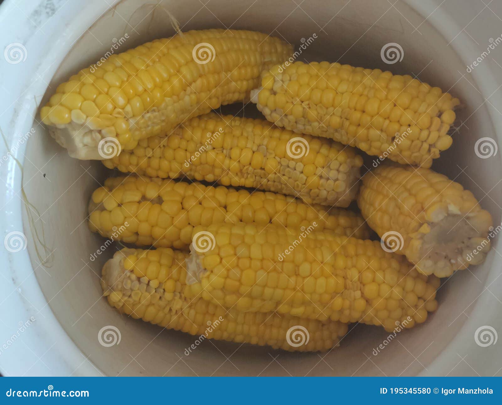 Boiled Corn in Saucepan. Cereal, Fruits. Cooked Maize Stock Photo ...