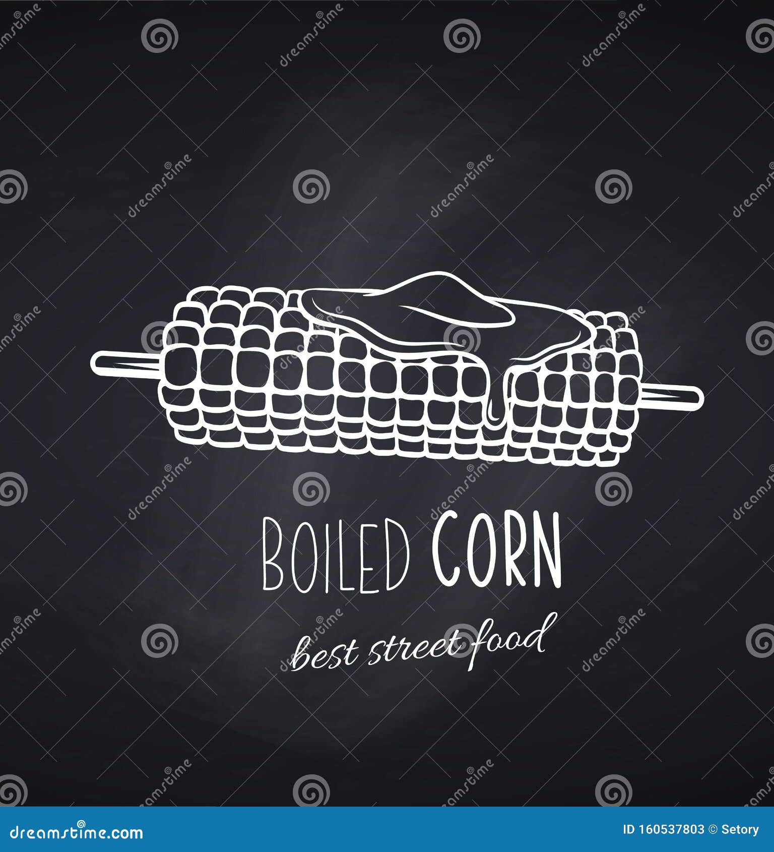 Boiled Corn on Stick, Chalkboard Style Stock Vector - Illustration of ...
