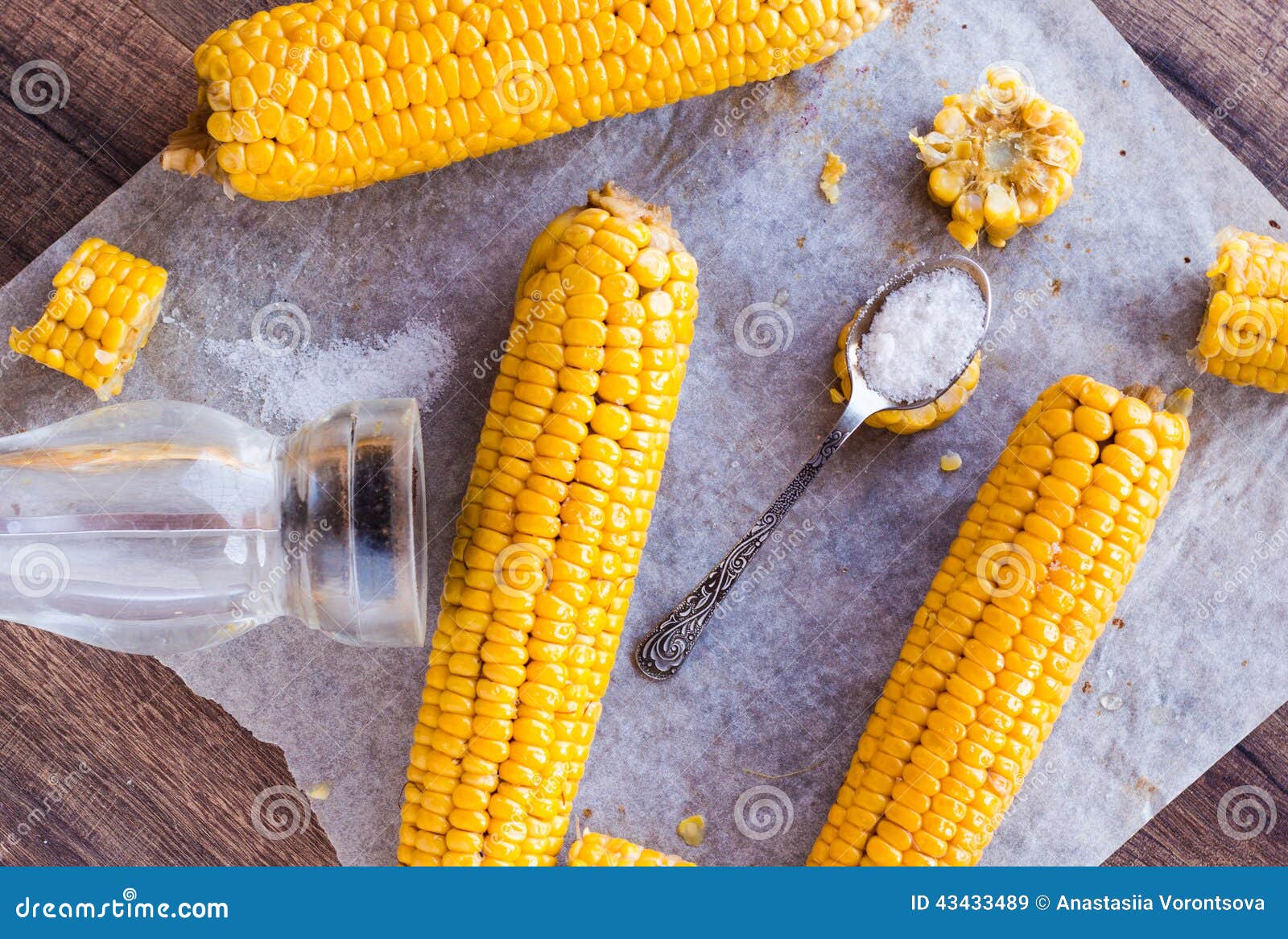Boiled Corn and a Teaspoon of Salt, Top View Stock Image - Image of ...