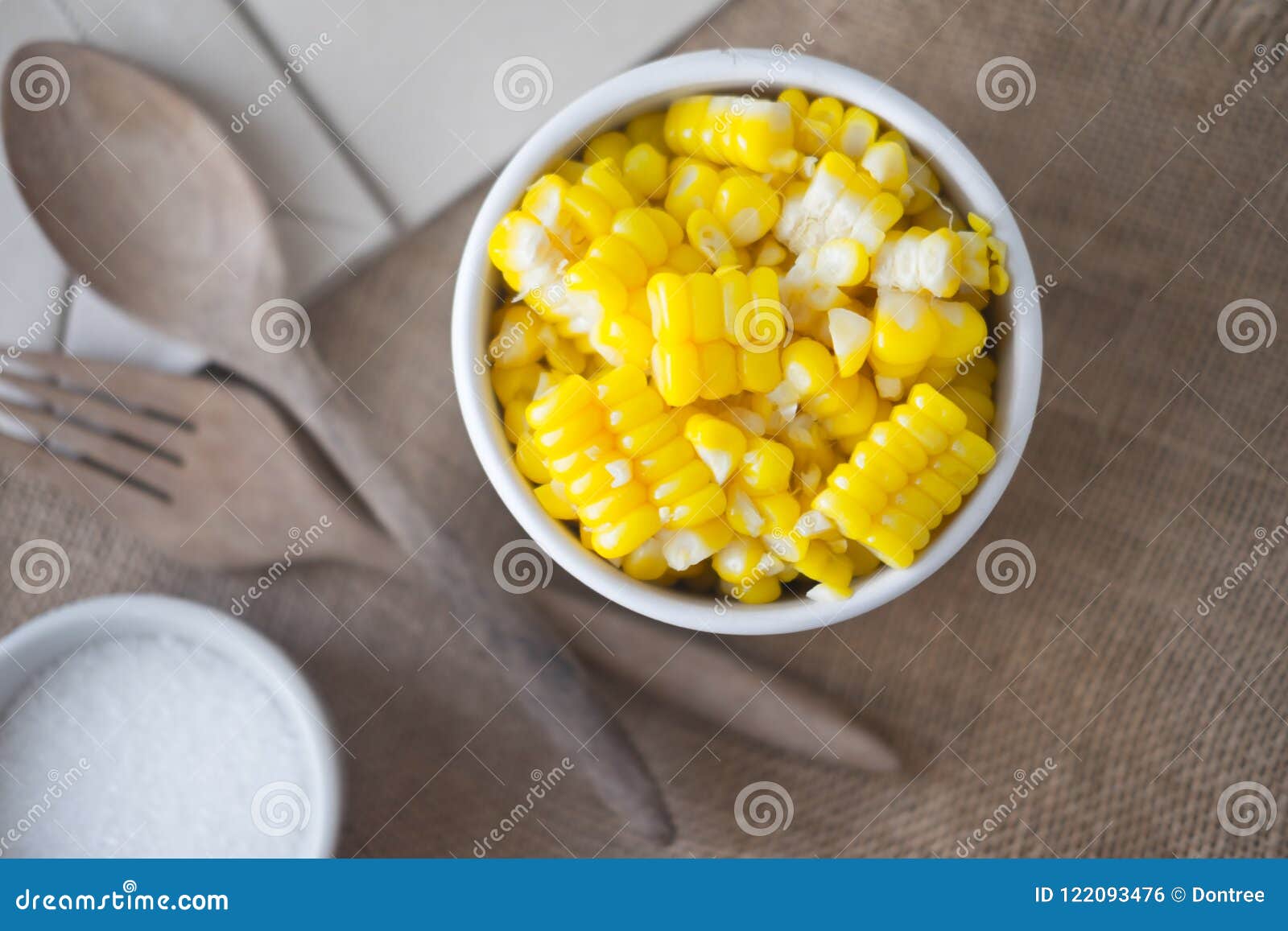 Boiled Corn in White Bowl Ingredient Stock Photo - Image of sweet ...