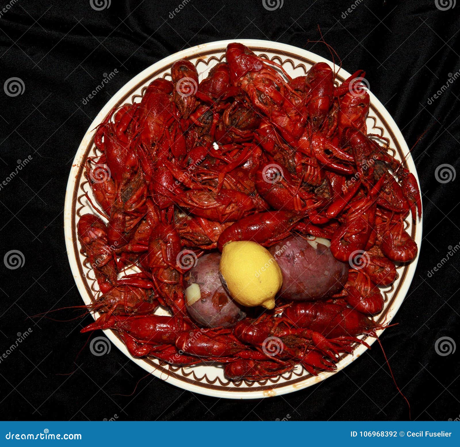 Boiled Crawfish Dinner stock photo. Image of lemon, seafood - 106968392