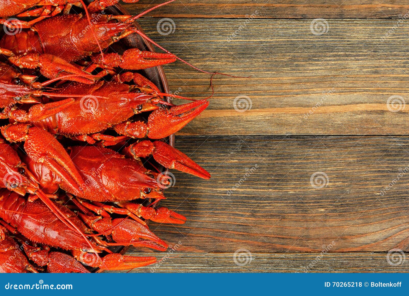 Boiled Crawfish. Woden Background. Rustic Style. Red Boiled Crawfish On ...