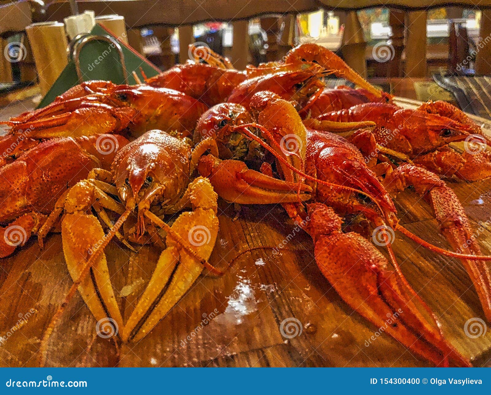 Boiled Crawfish on Wooden Surface Stock Photo - Image of shellfish ...