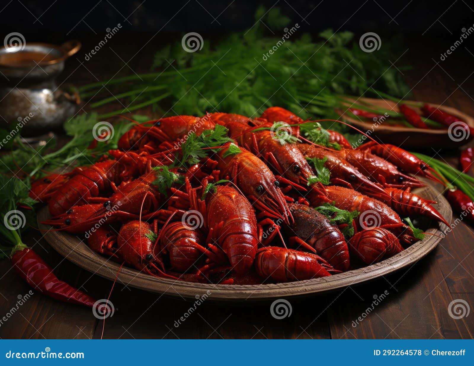 Boiled crayfish in a plate stock photo. Image of closeup - 292264578