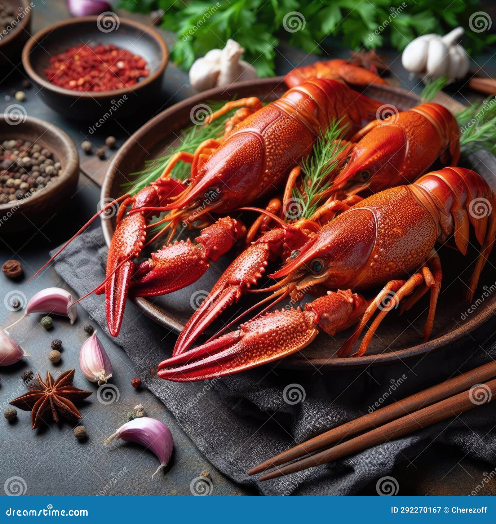 Boiled crayfish in a plate stock image. Image of wood - 292270167