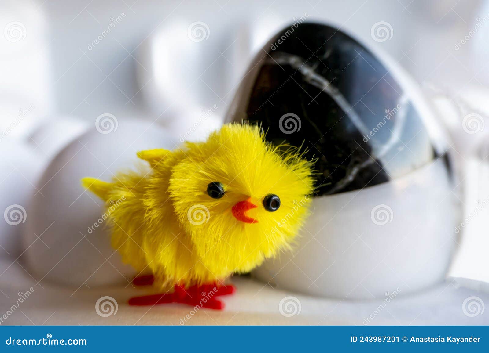 Boiled Egg Chickens in Egg Box. Artificial Chicken on the Background of ...