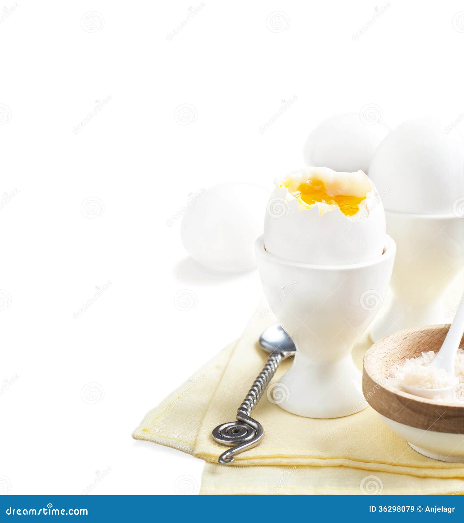 Boiled Egg with Pink Salt for Breakfast Isolated on White Background ...