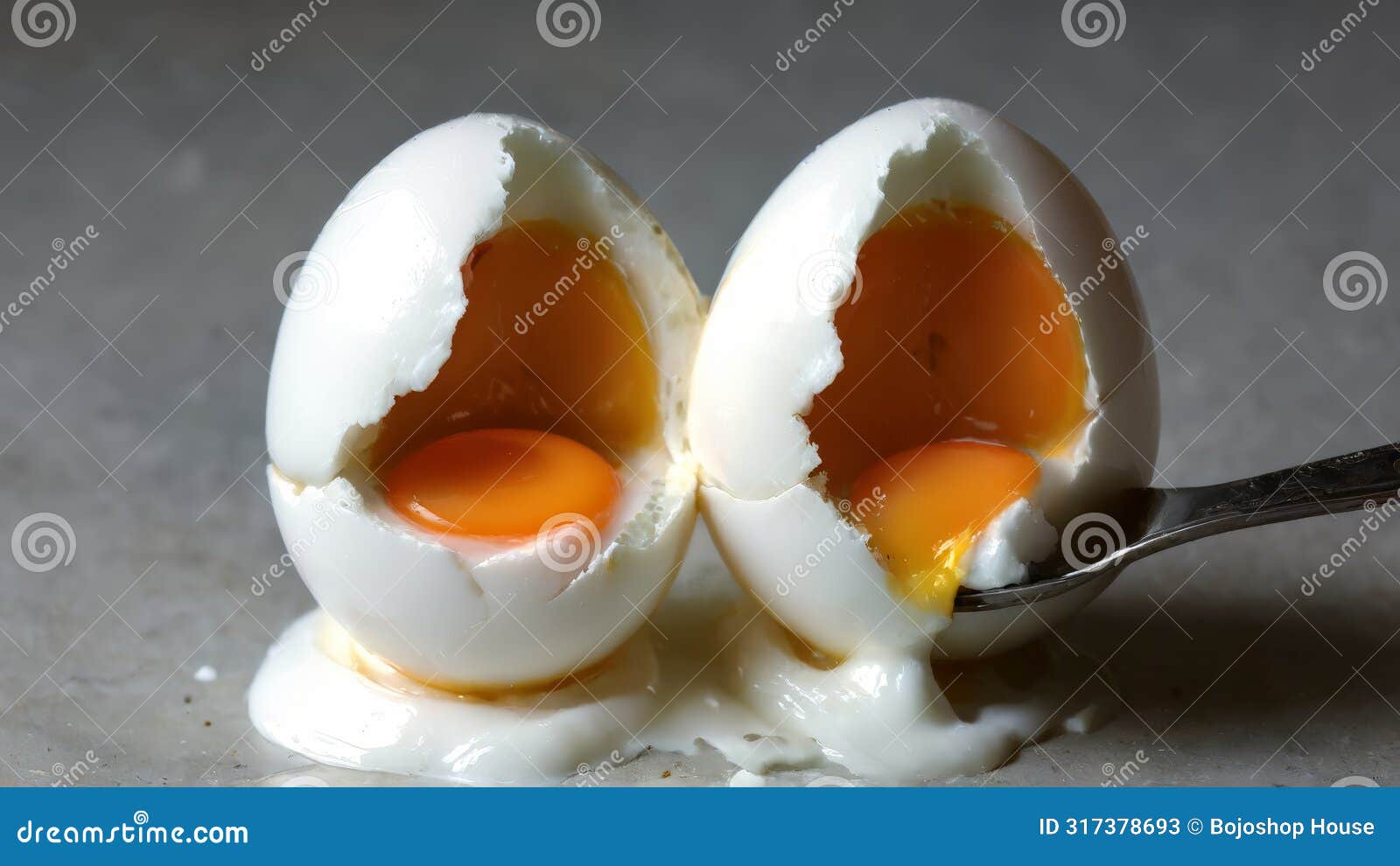 Boiled Egg with Shell, Egg White, Egg Yolk and Spoon Sticking in Stock ...