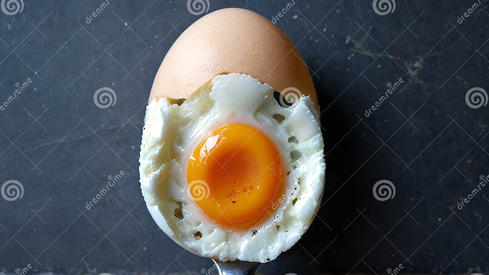 Boiled Egg with Shell, Egg White, Egg Yolk and Spoon Sticking in Stock ...