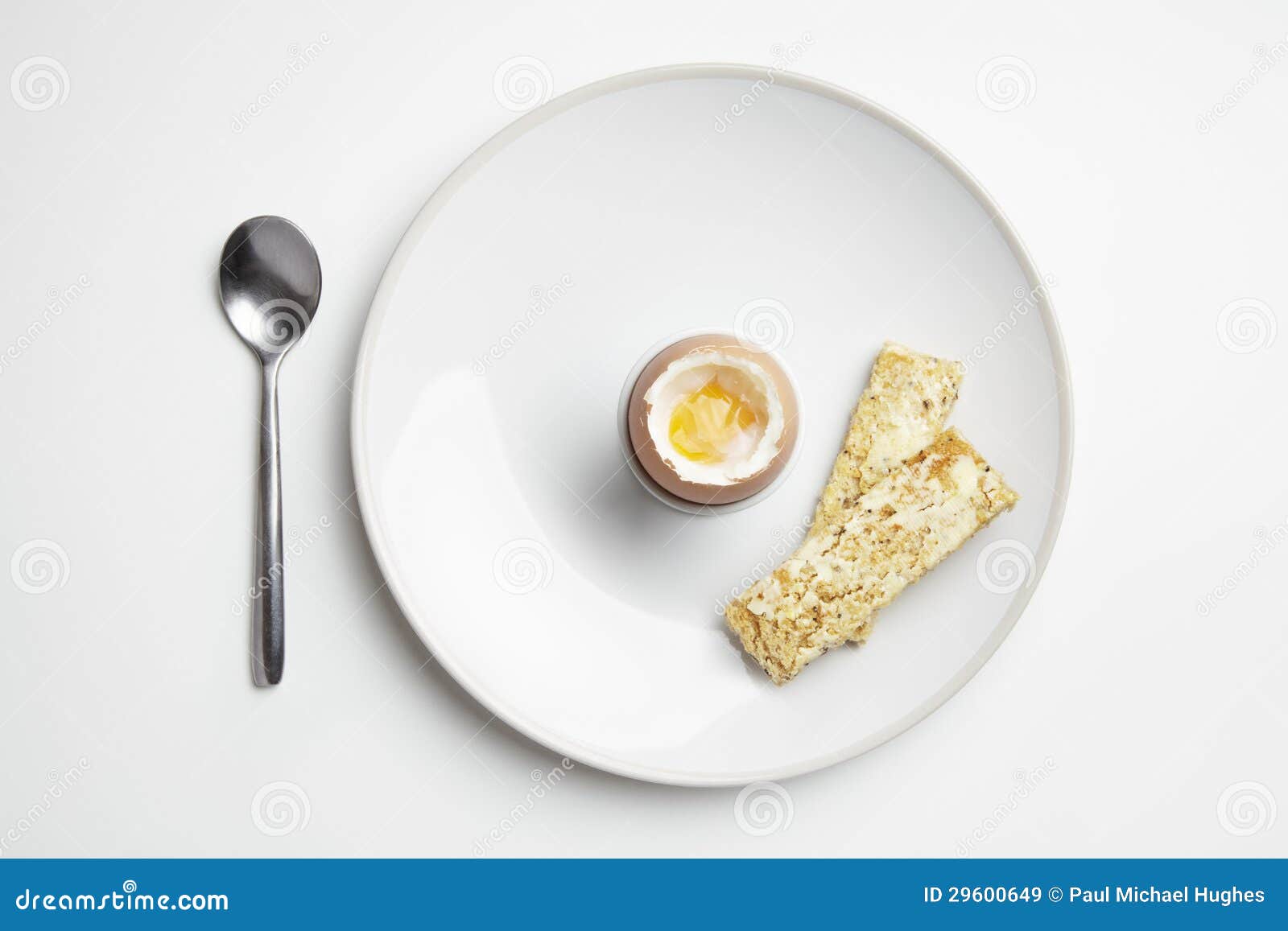 Boiled Egg and Toast Soldiers on Plate with Spoon Stock Image - Image ...