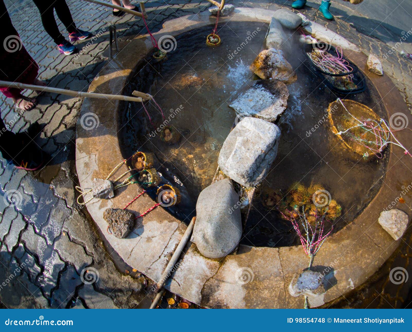 Boiled Eggs in the Baskets at Hot Spring. Stock Photo - Image of fresh ...