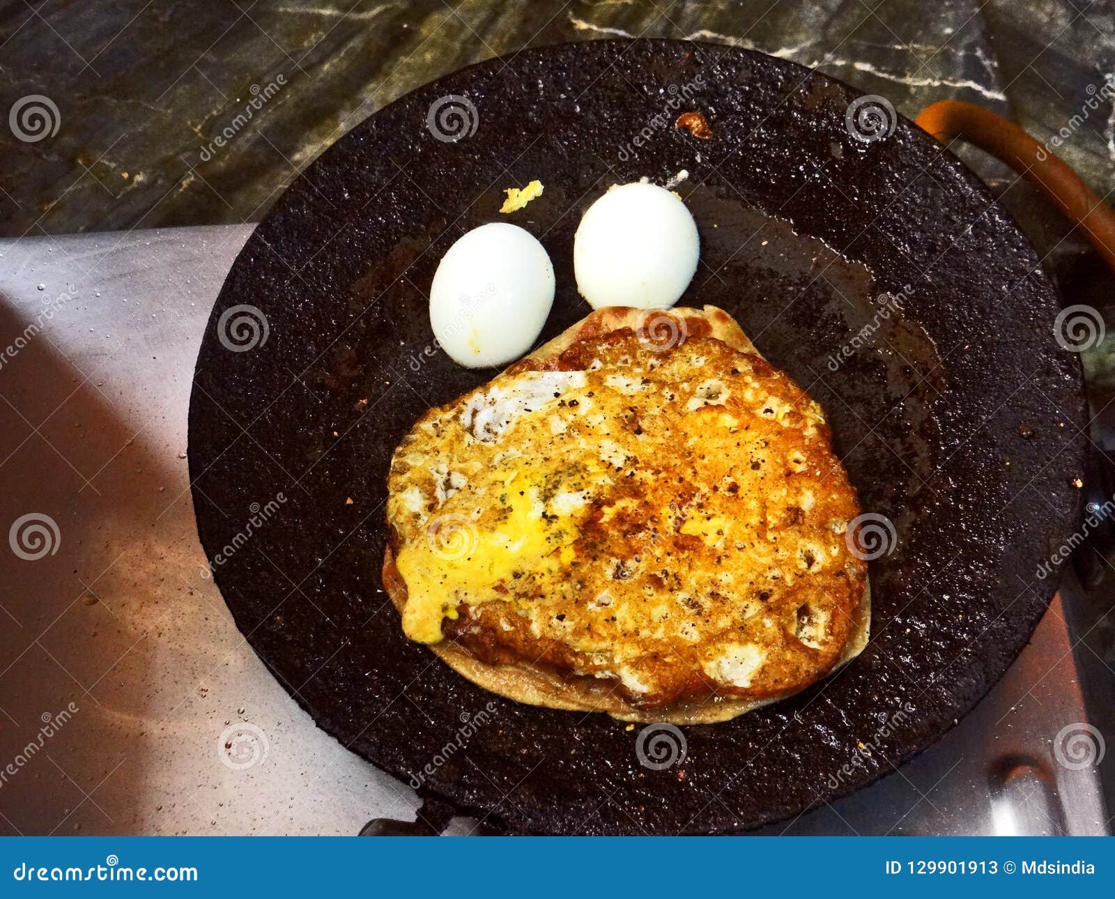 Boiled eggs and omelette stock image. Image of eggs - 129901913