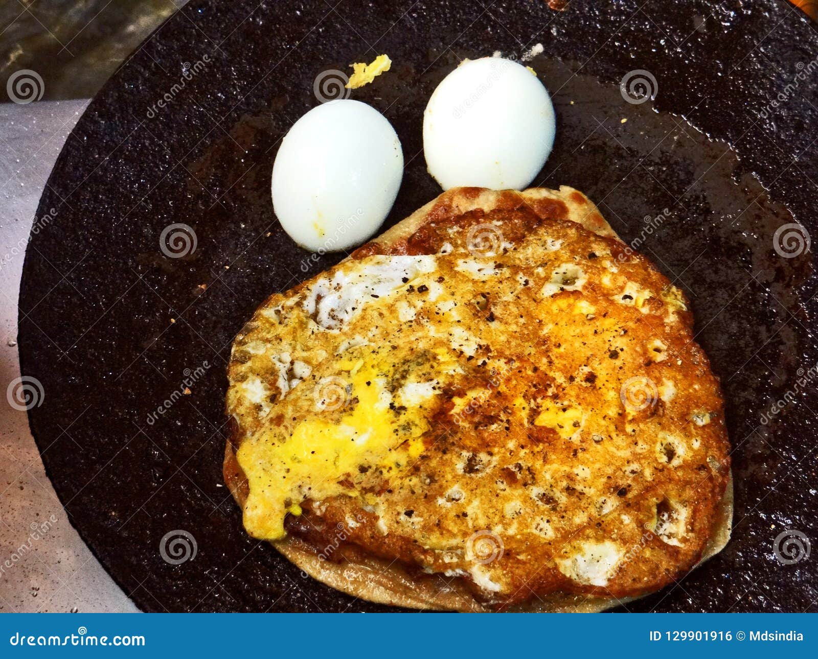 Boiled eggs and omelette stock photo. Image of eggs - 129901916