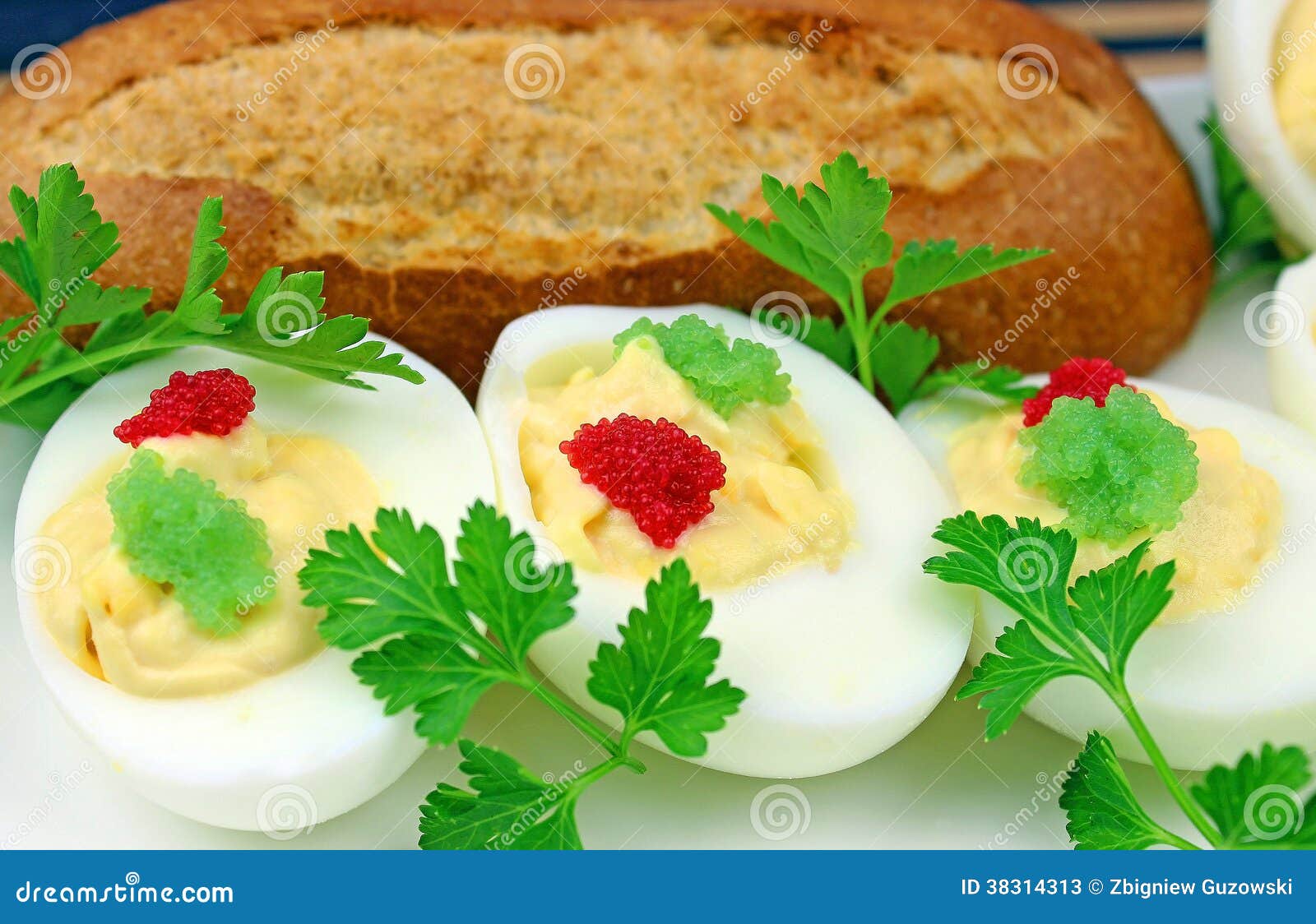 Boiled Eggs with Red Caviar Stock Image - Image of black, horizontal ...