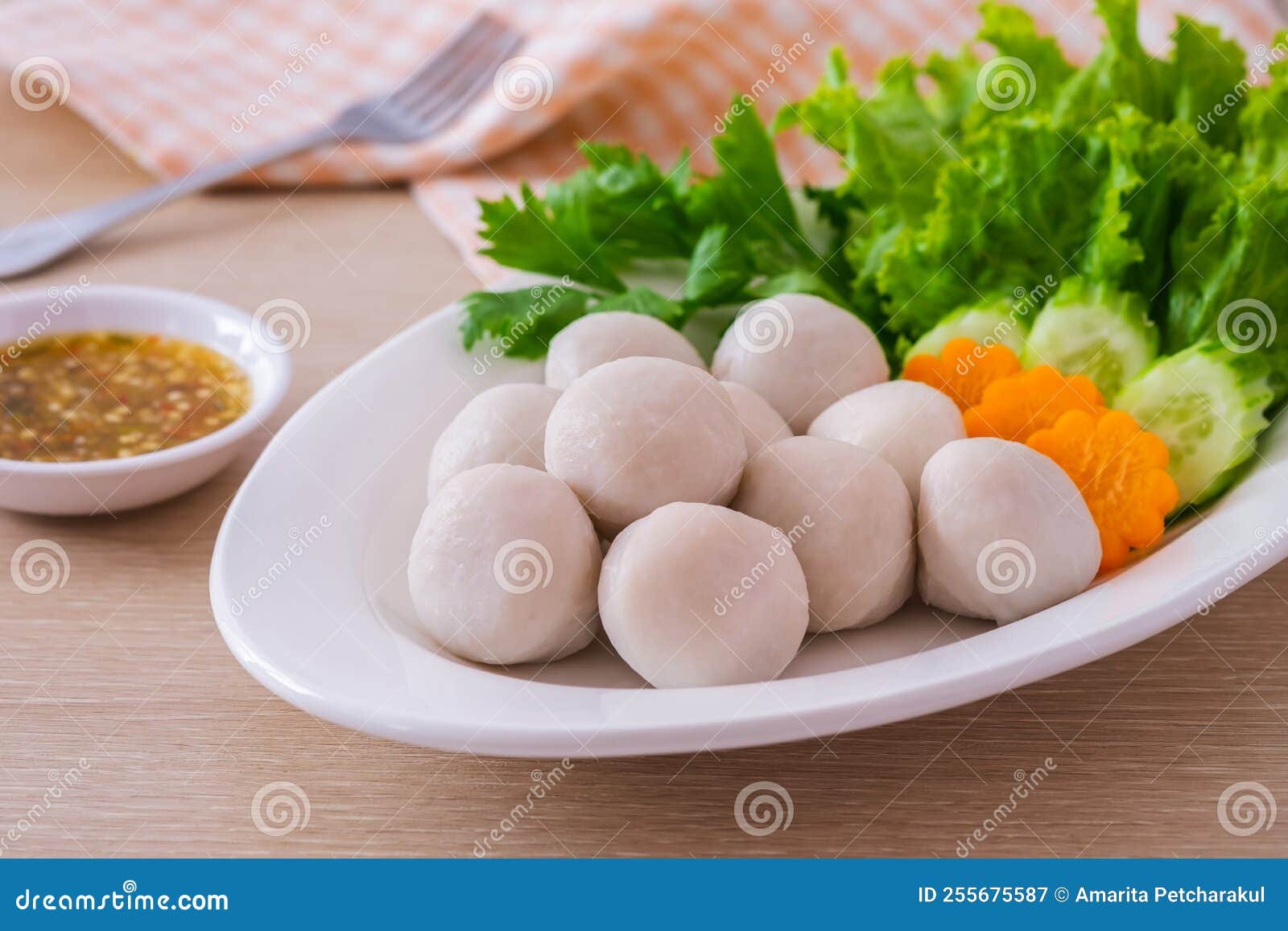 Boiled Fish Balls and Vegetable on White Plate Stock Image - Image of ...