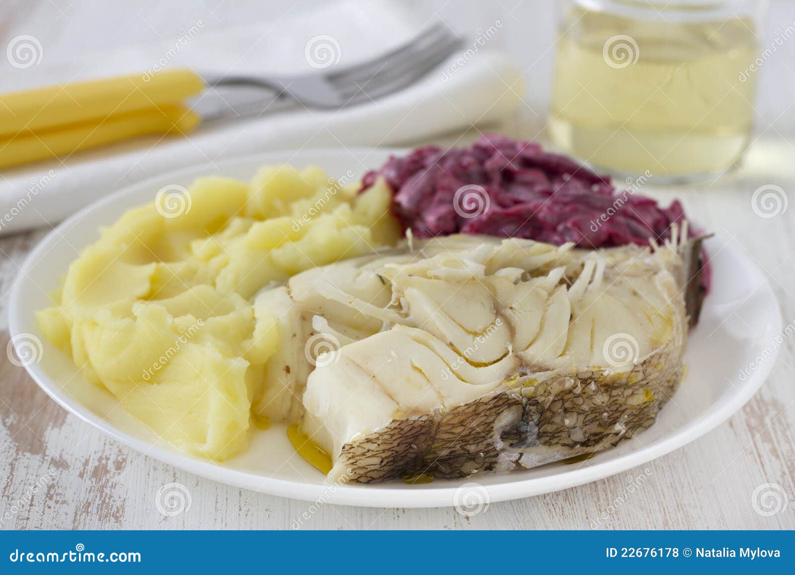 Boiled Fish with Mashed Potato Stock Photo - Image of bread, dietary ...