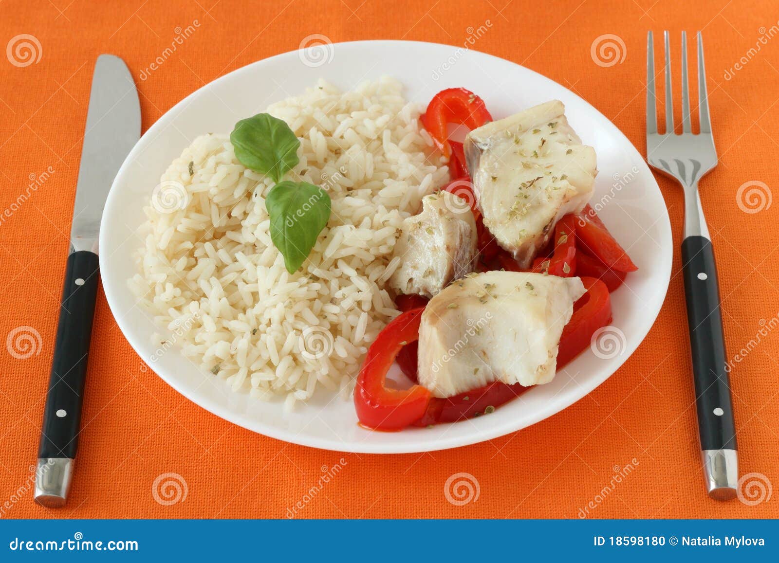 Boiled Fish Pepper and Rice Stock Photo - Image of healthy, plate: 18598180