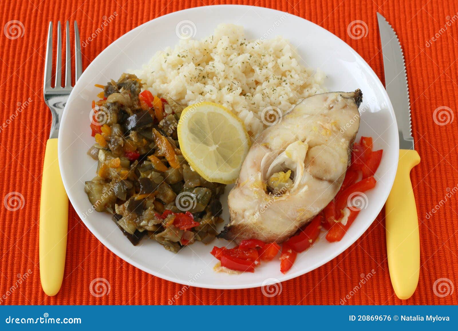 Boiled Fish with Rice and Vegetables Stock Photo - Image of fish, rice ...