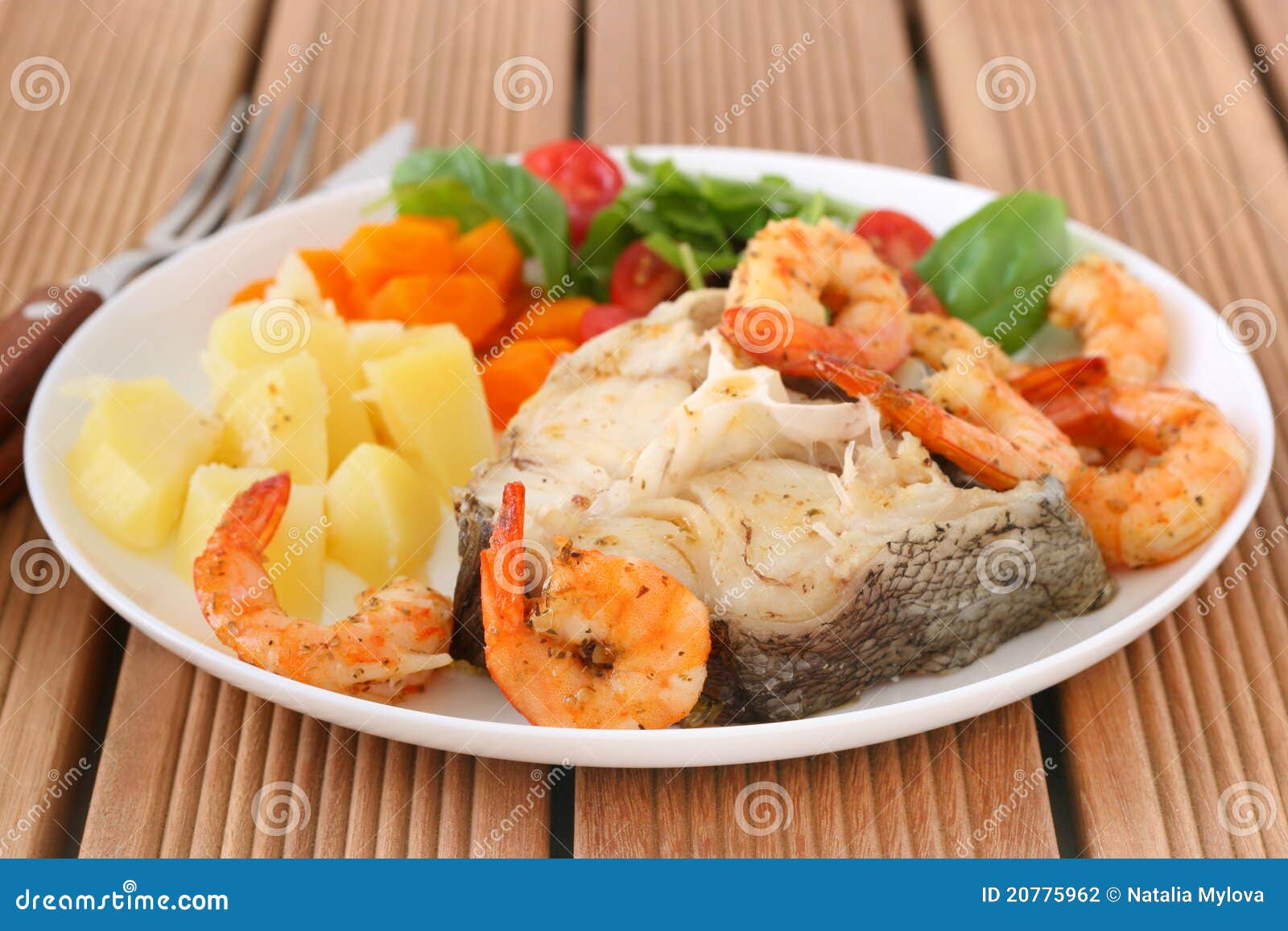 Boiled Fish with Shrimps and Vegetables Stock Photo - Image of meal ...