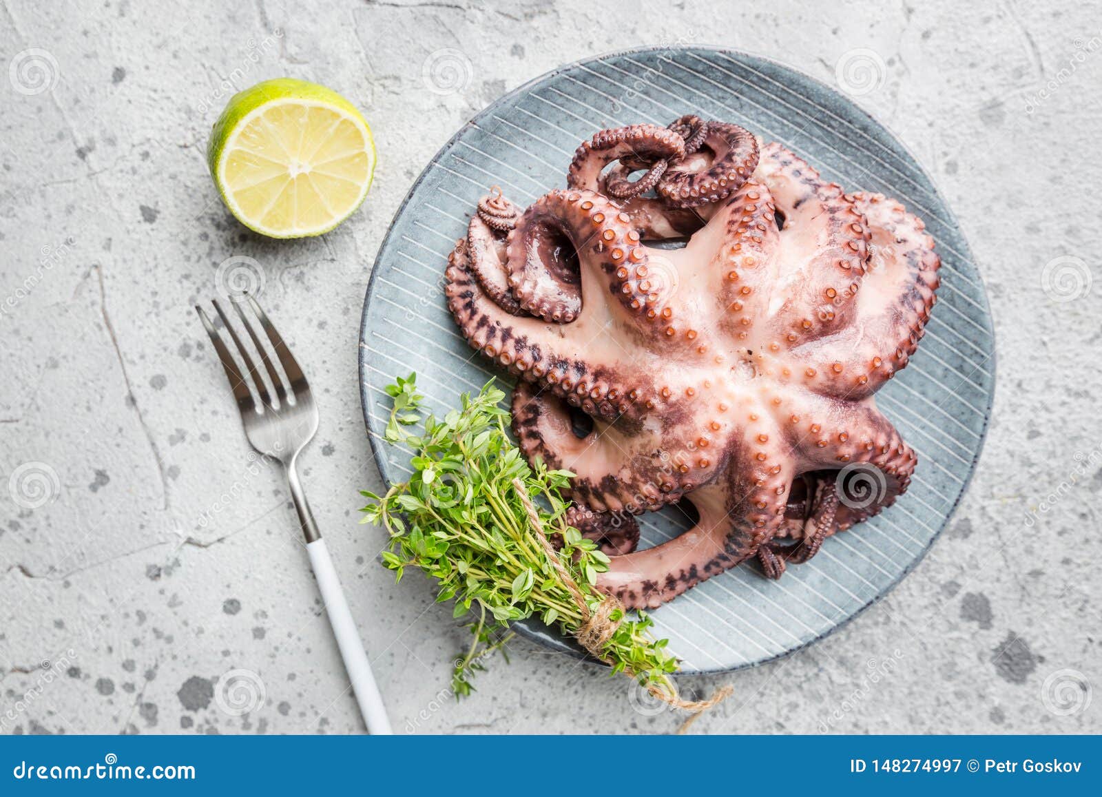 Boiled fresh octopus stock image. Image of appetizers - 148274997