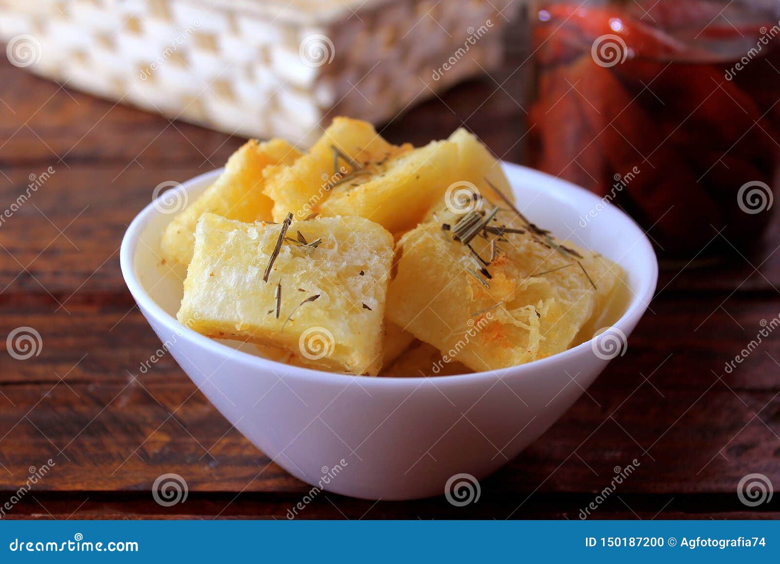 Boiled and Fried Cassava Mandioca in Ceramic Bowl on Rustic Wooden ...