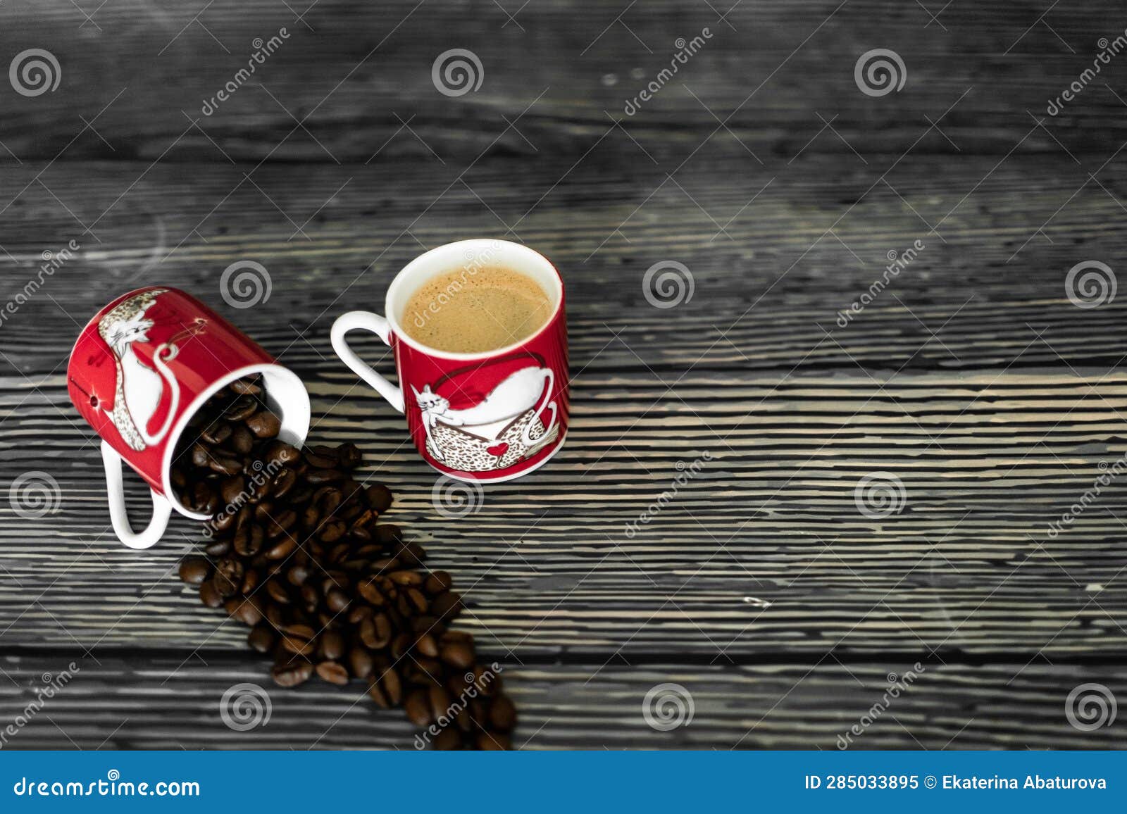 Two Small Red Coffee Cups on a Dark Background Stock Image - Image of ...