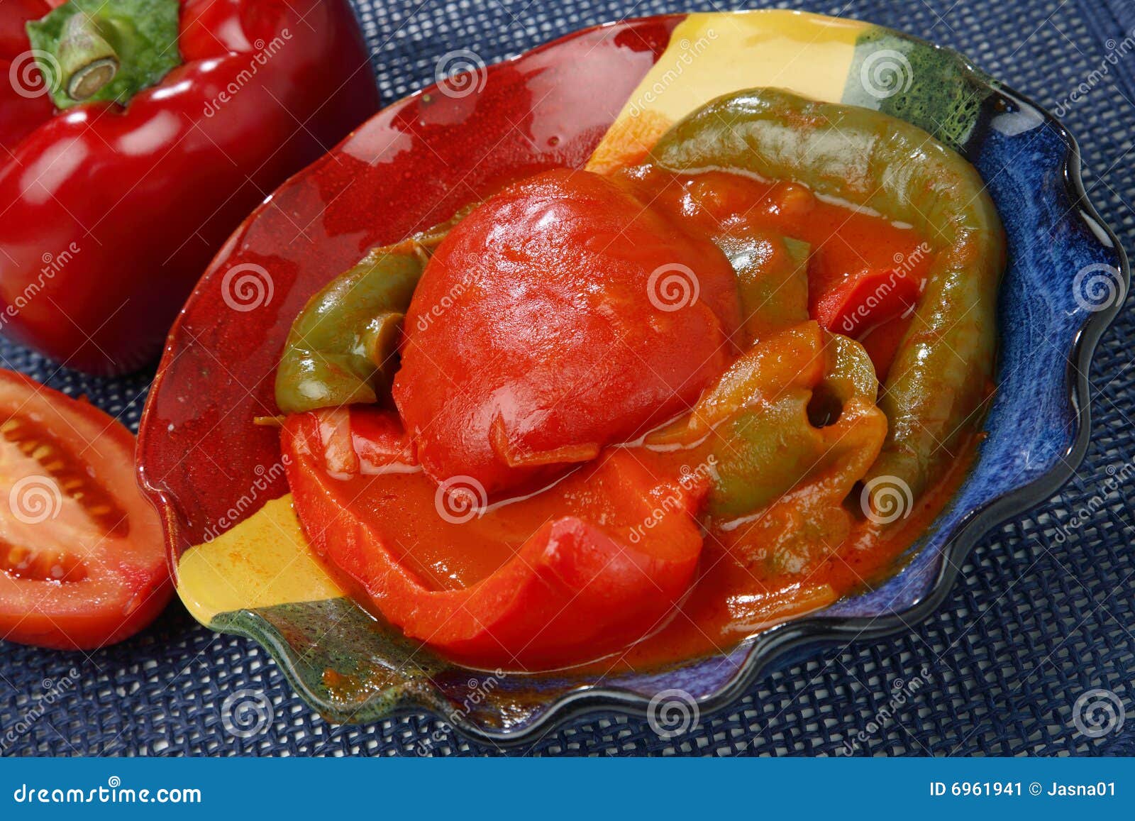 Boiled Green and Red Peppers in Tomato Sauce Stock Image - Image of ...