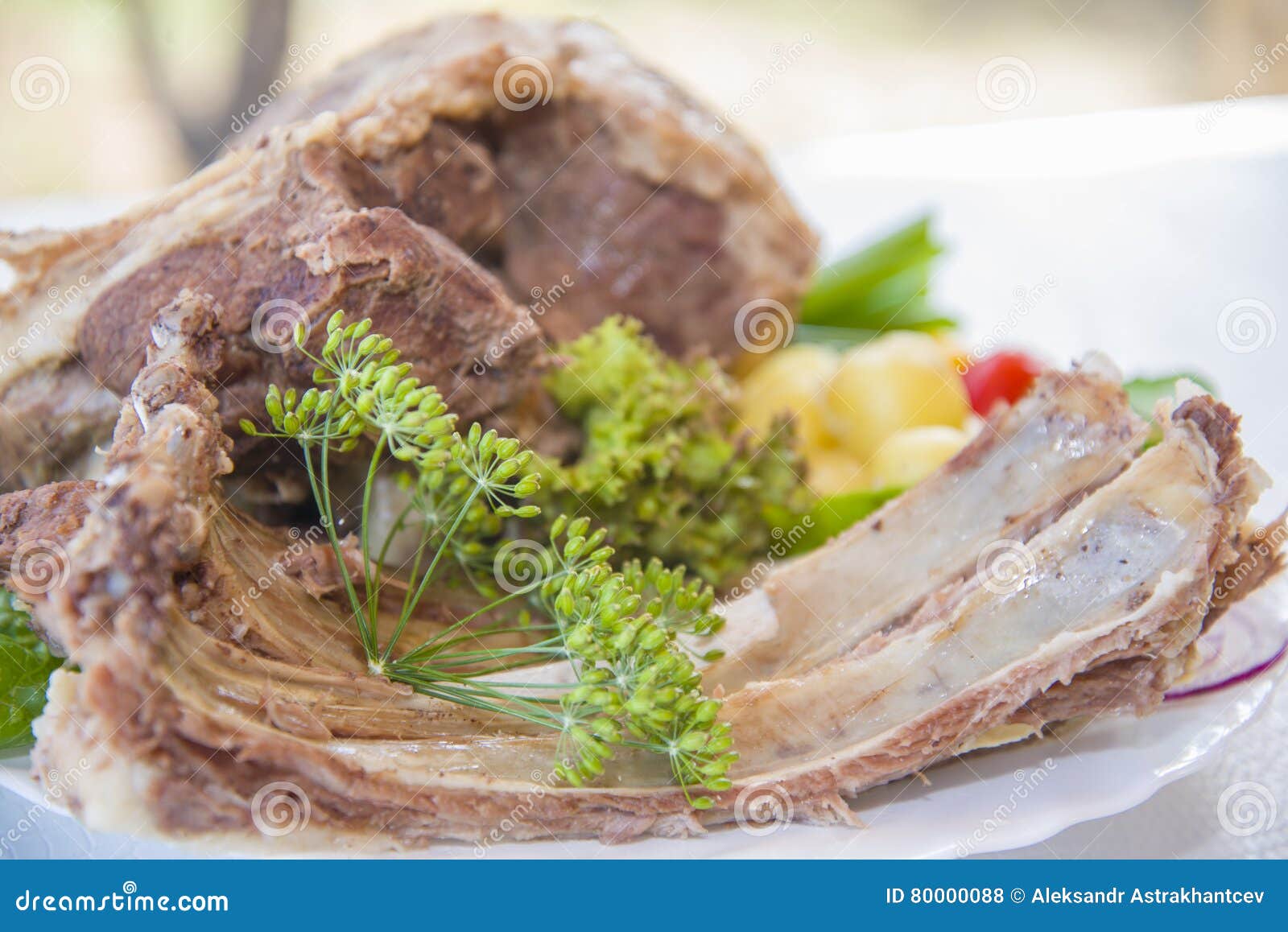 Boiled Mutton Laid Out on a Platter with Vegetables. Stock Photo ...