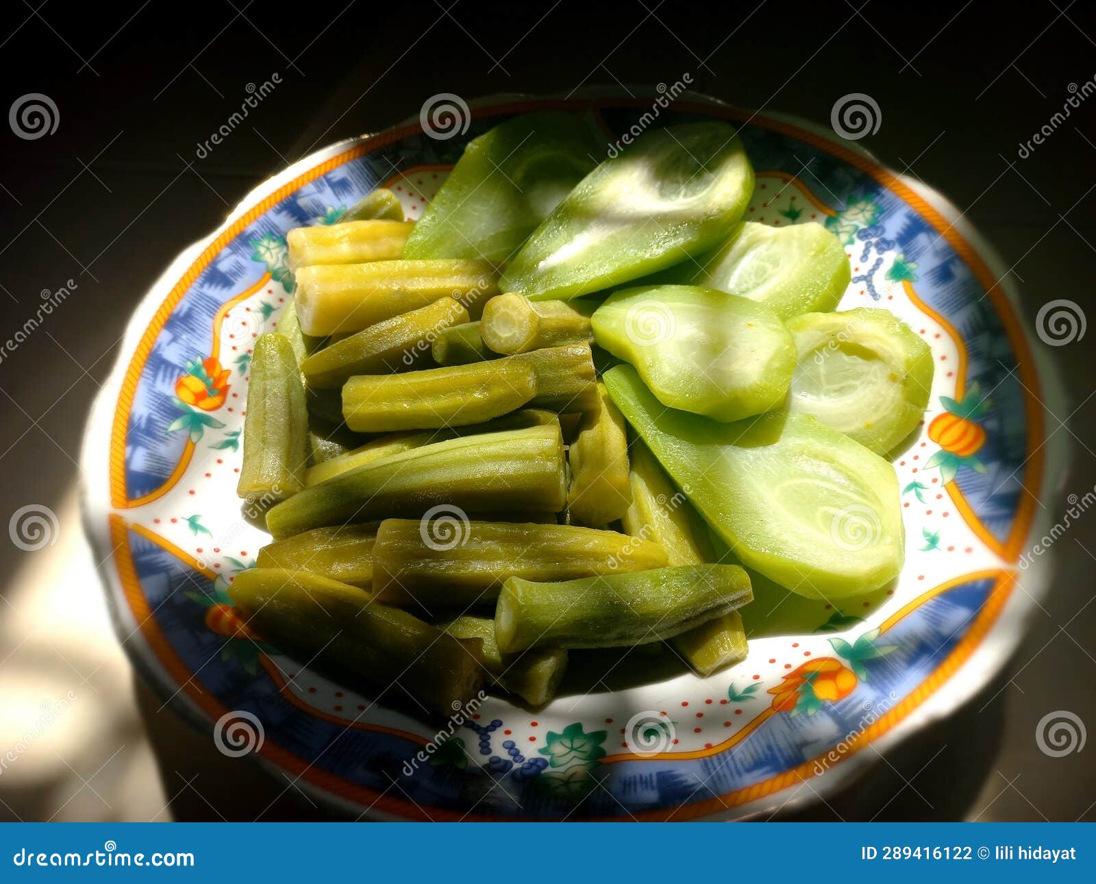 Boiled Okra and Chayote Served on a Plate Stock Photo - Image of green ...
