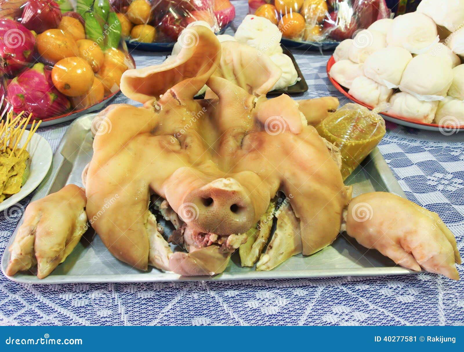 Boiled Pig Head for Sacrifice and Vow Stock Image - Image of gourmet ...