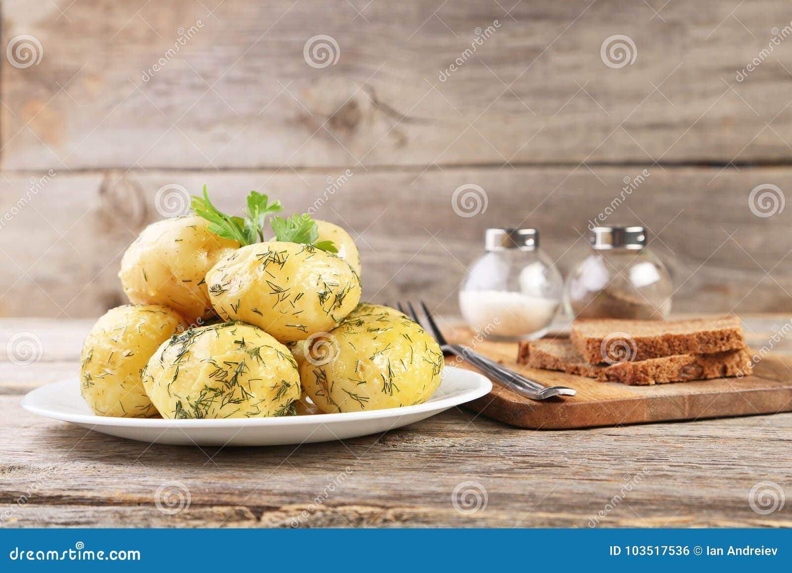 Boiled potatoes in plate stock photo. Image of health - 103517536