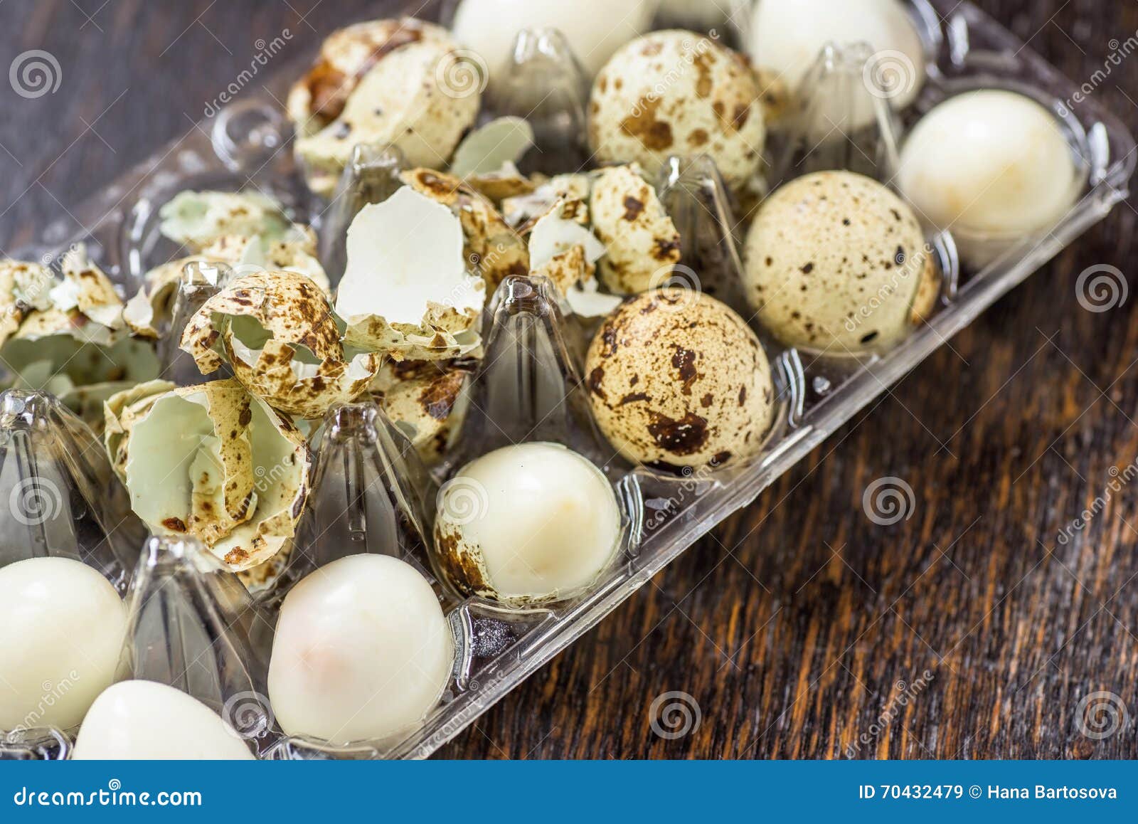 Boiled Quail Eggs with Shell or without in Plastic Bed. Stock Image ...