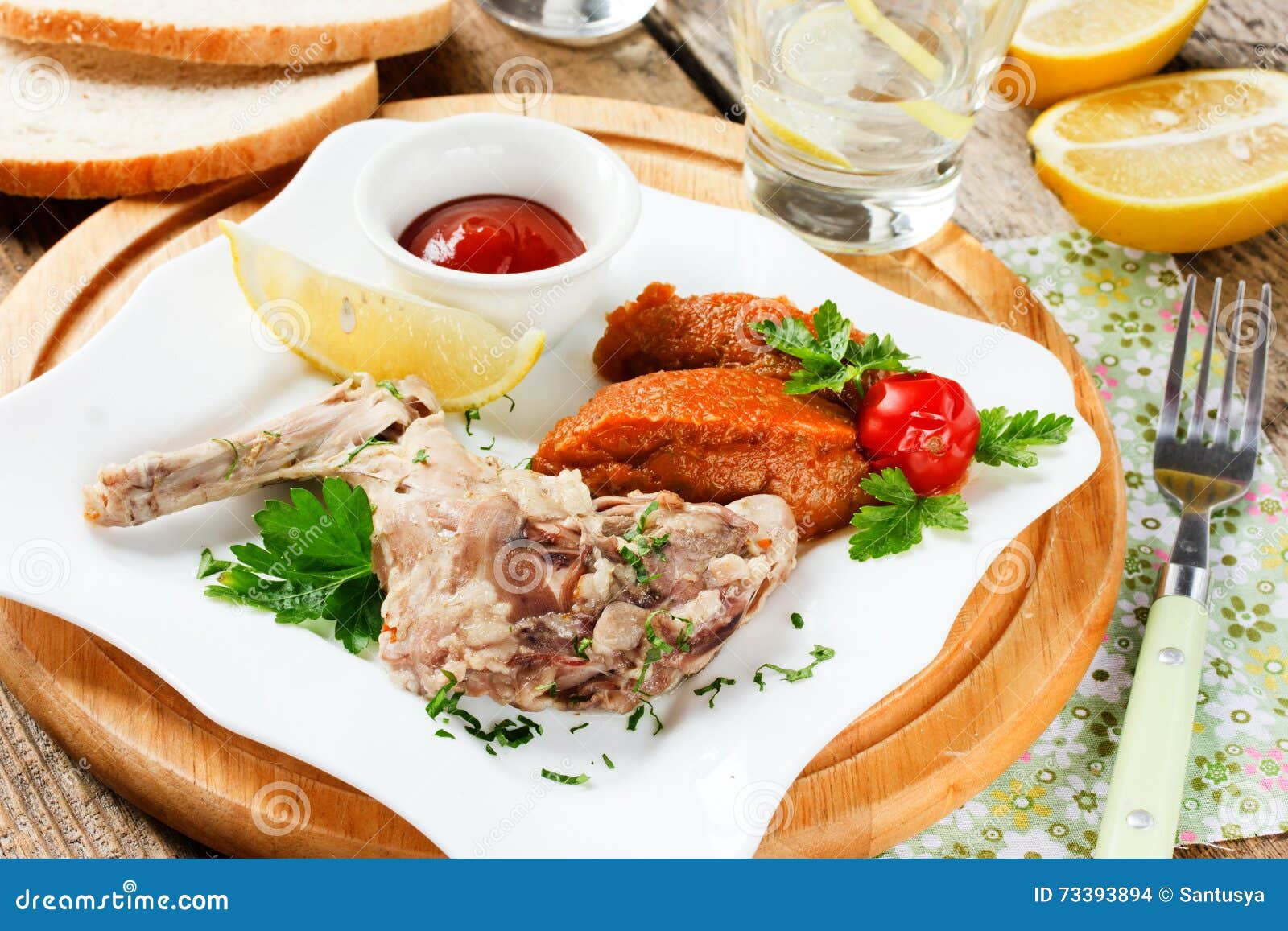 Boiled Rabbit with Vegetables Garnish Stock Photo - Image of cooked ...