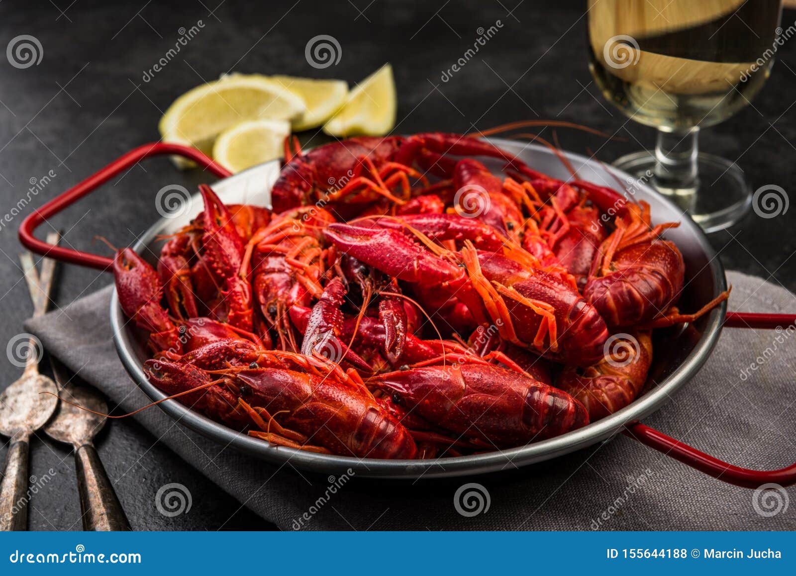Boiled Red Crayfish, Diet Lunch Served in Saucepan Stock Photo - Image ...