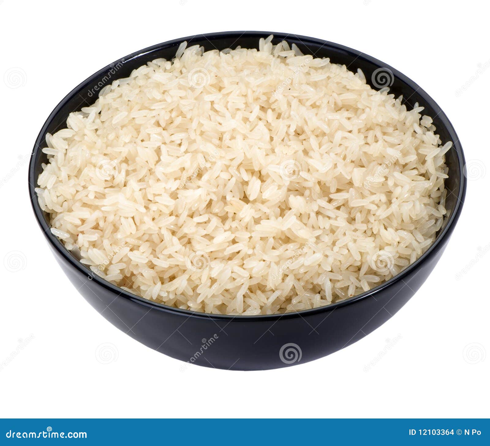 Boiled Rice in a Black Bowl Close-up Isolated Stock Photo - Image of ...