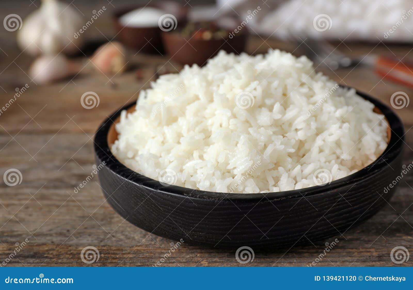 Boiled rice in bowl stock photo. Image of plain, diet - 139421120