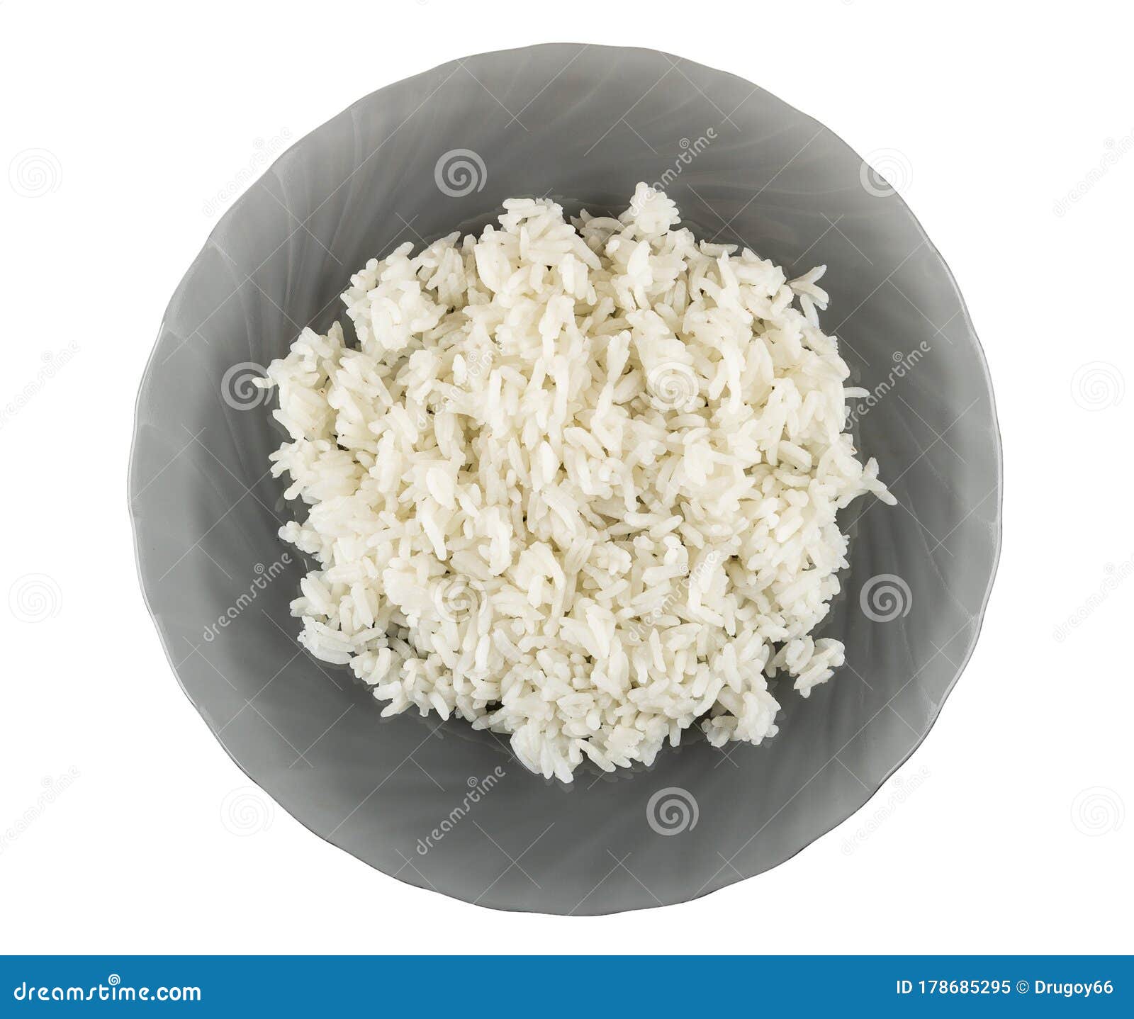 Boiled Rice in Gray Plate Isolated on White. Top View Stock Image ...
