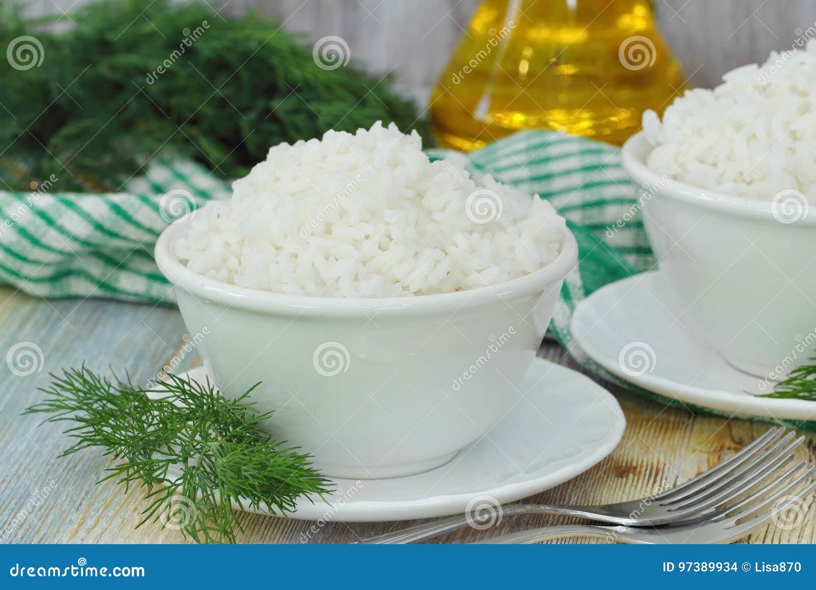Boiled rice on plate stock photo. Image of garnish, chinese - 97389934