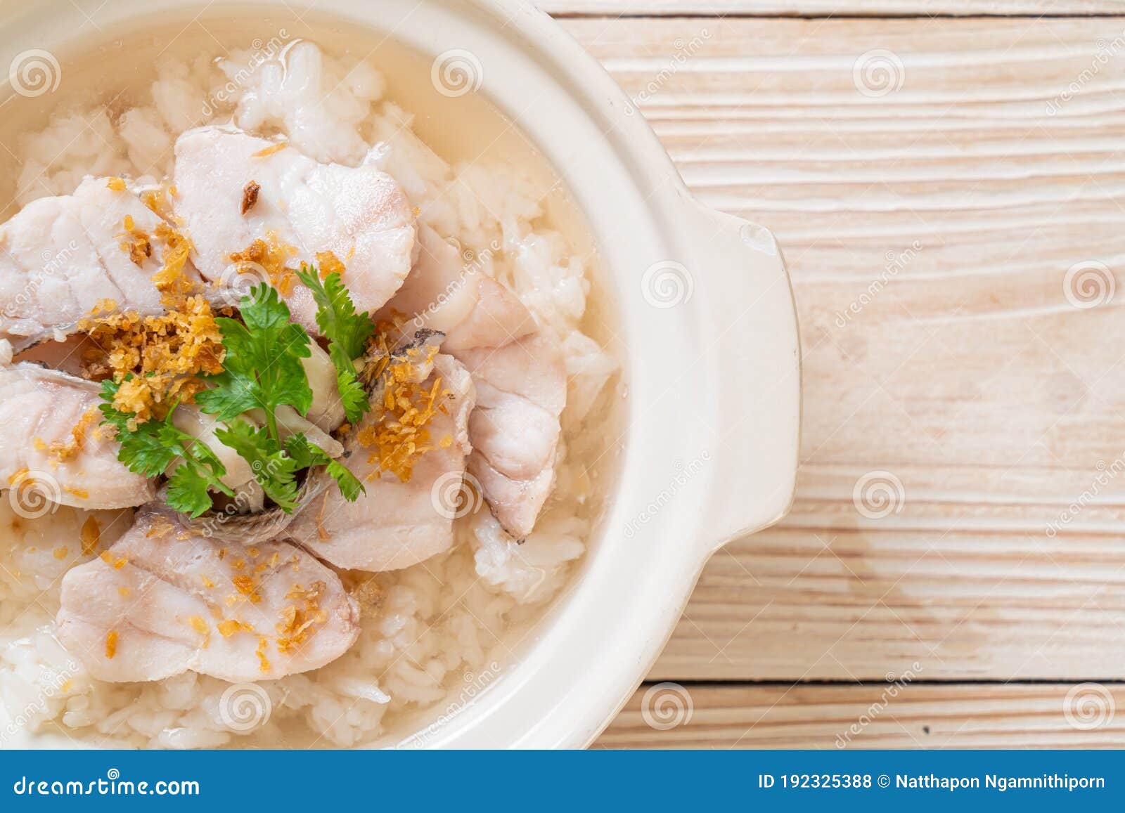 Boiled rice soup with fish stock photo. Image of asian - 192325388