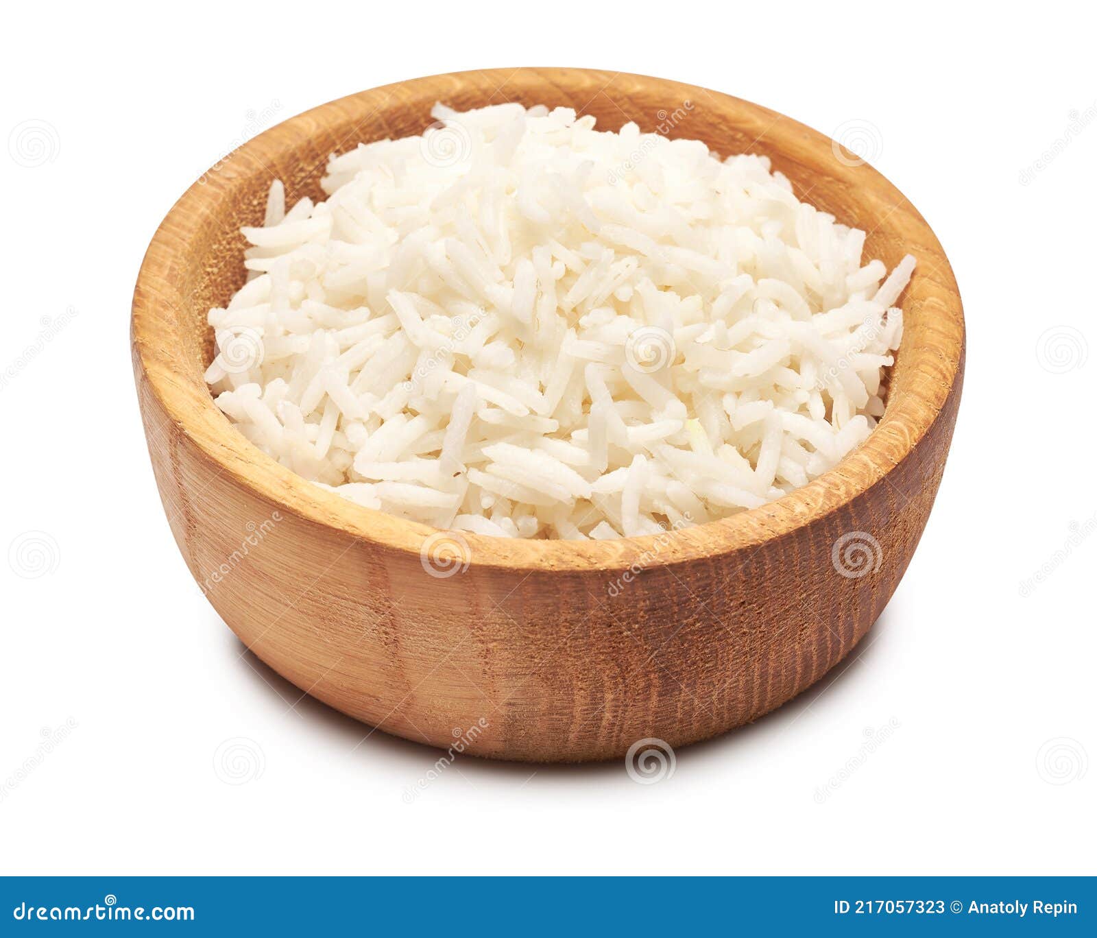 Boiled Rice in a Wooden Bowl Isolated on a White Background with ...
